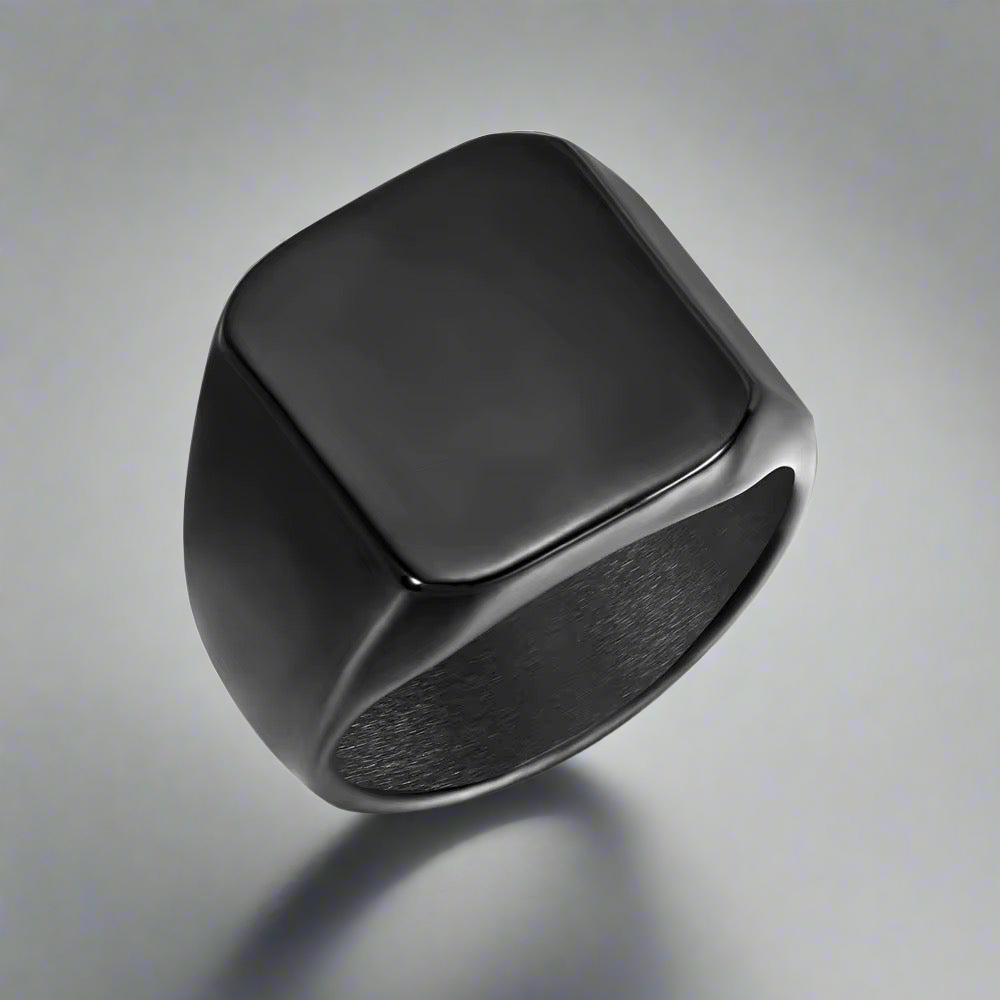 17114 Men's Matte Black Signet Ring Stainless Steel – FESUBA